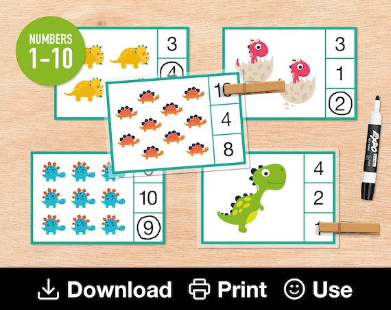 Dinosaur Preschool Counting Cards: Count From 1-10 Learning - Etsy