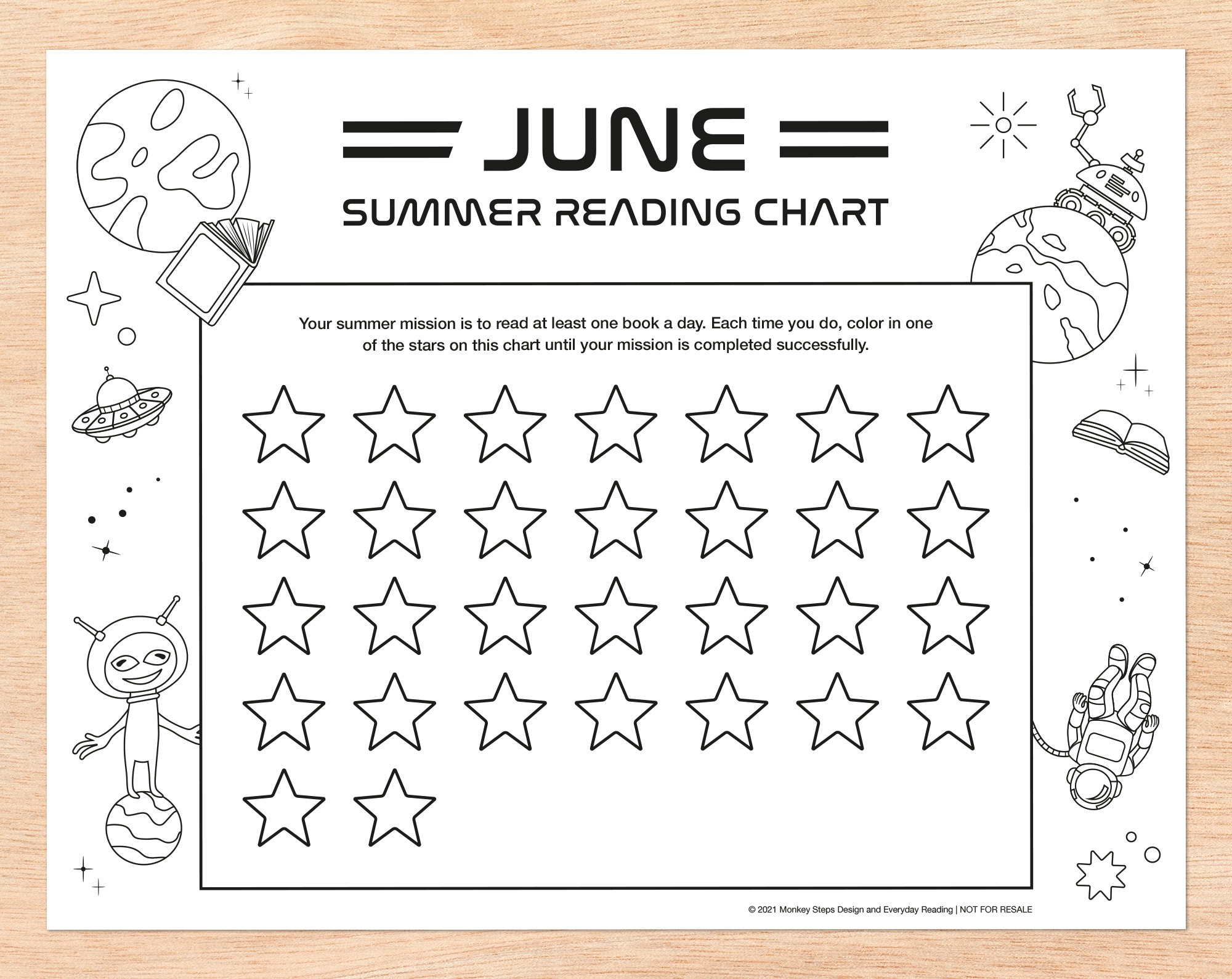 Printable Summer Reading Chart, Space Themed Coloring Calendar, Reading ...