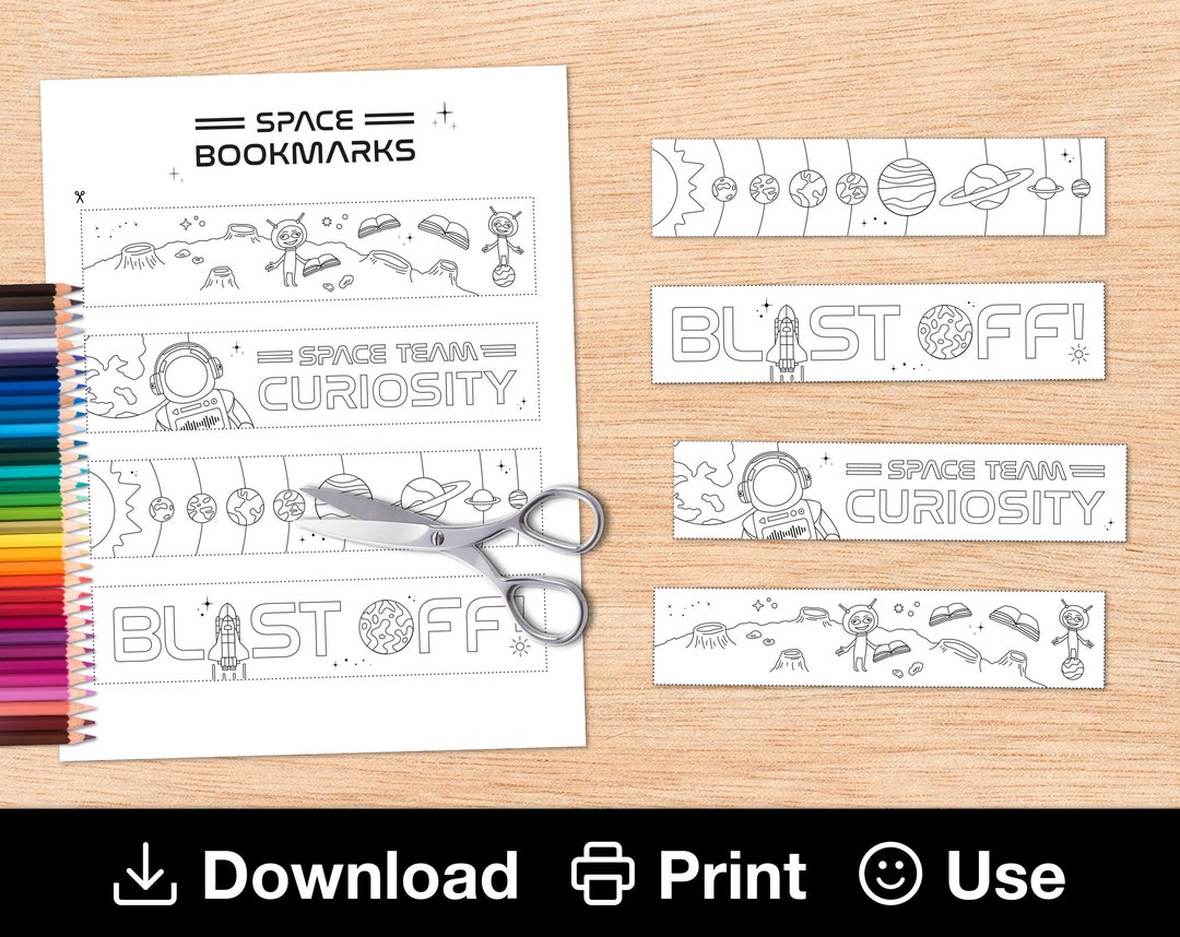 Color Your Own Bookmarks, Printable DIY Bookmarks, Space Themed Reading ...