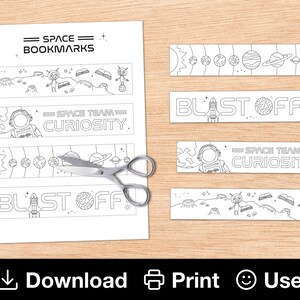 Color Your Own Bookmarks, Printable DIY Bookmarks, Space Themed Reading ...