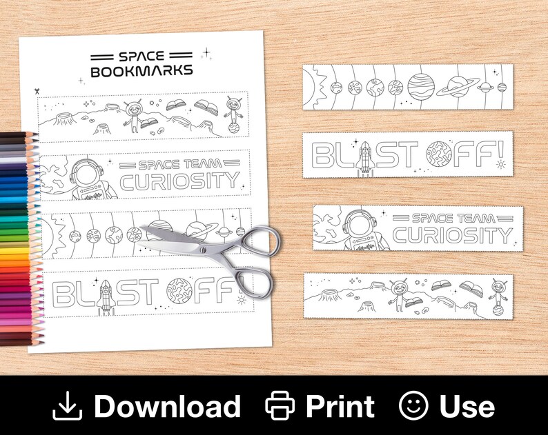 Color Your Own Bookmarks, Printable DIY Bookmarks, Space Themed Reading ...
