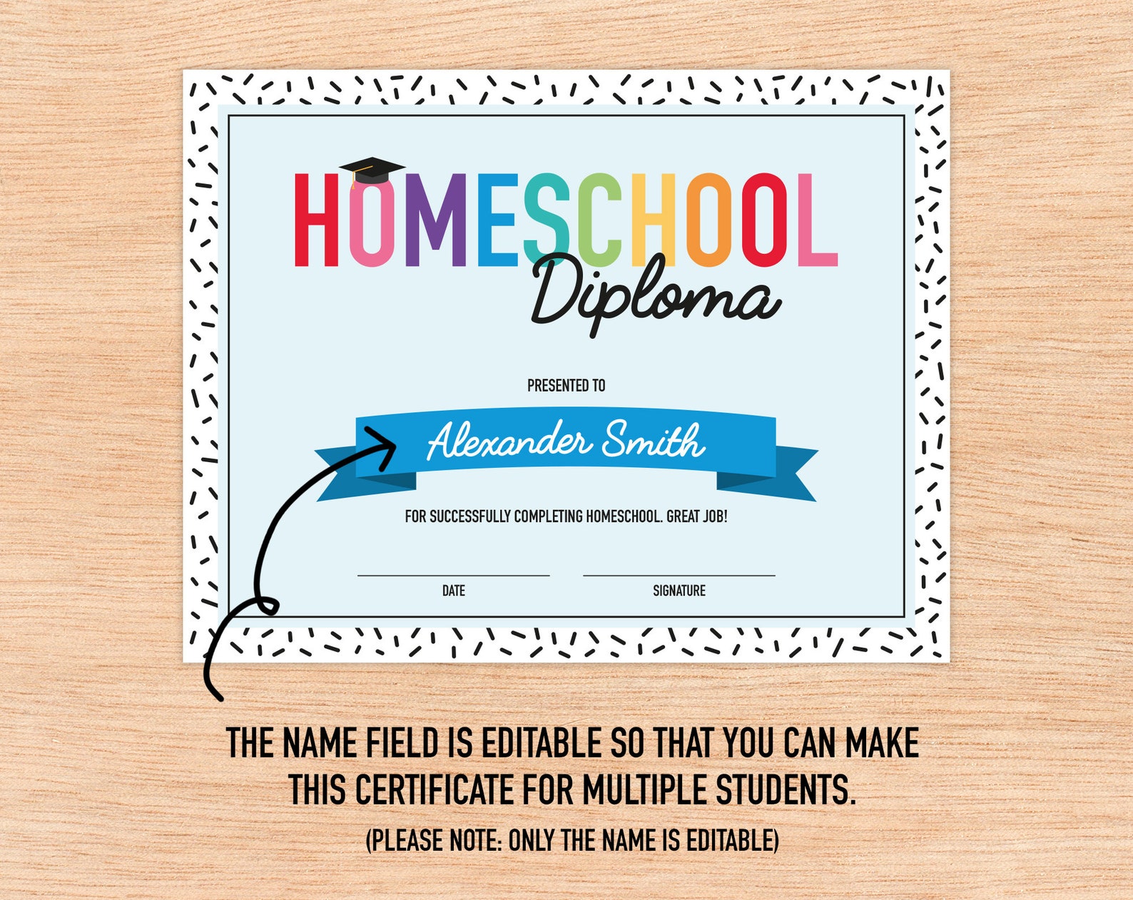 Editable Homeschool Diploma, Printable Certificate for Class, End of ...