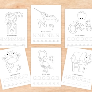 A-Z Animal Alphabet Tracing & Coloring Worksheets 26 - Etsy