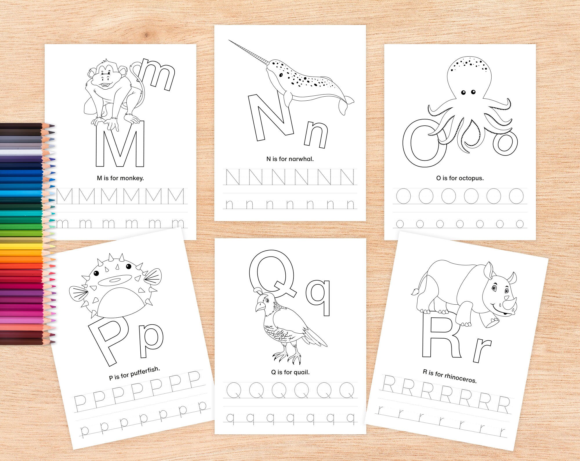 A-Z Animal Alphabet Tracing & Coloring Worksheets 26 - Etsy