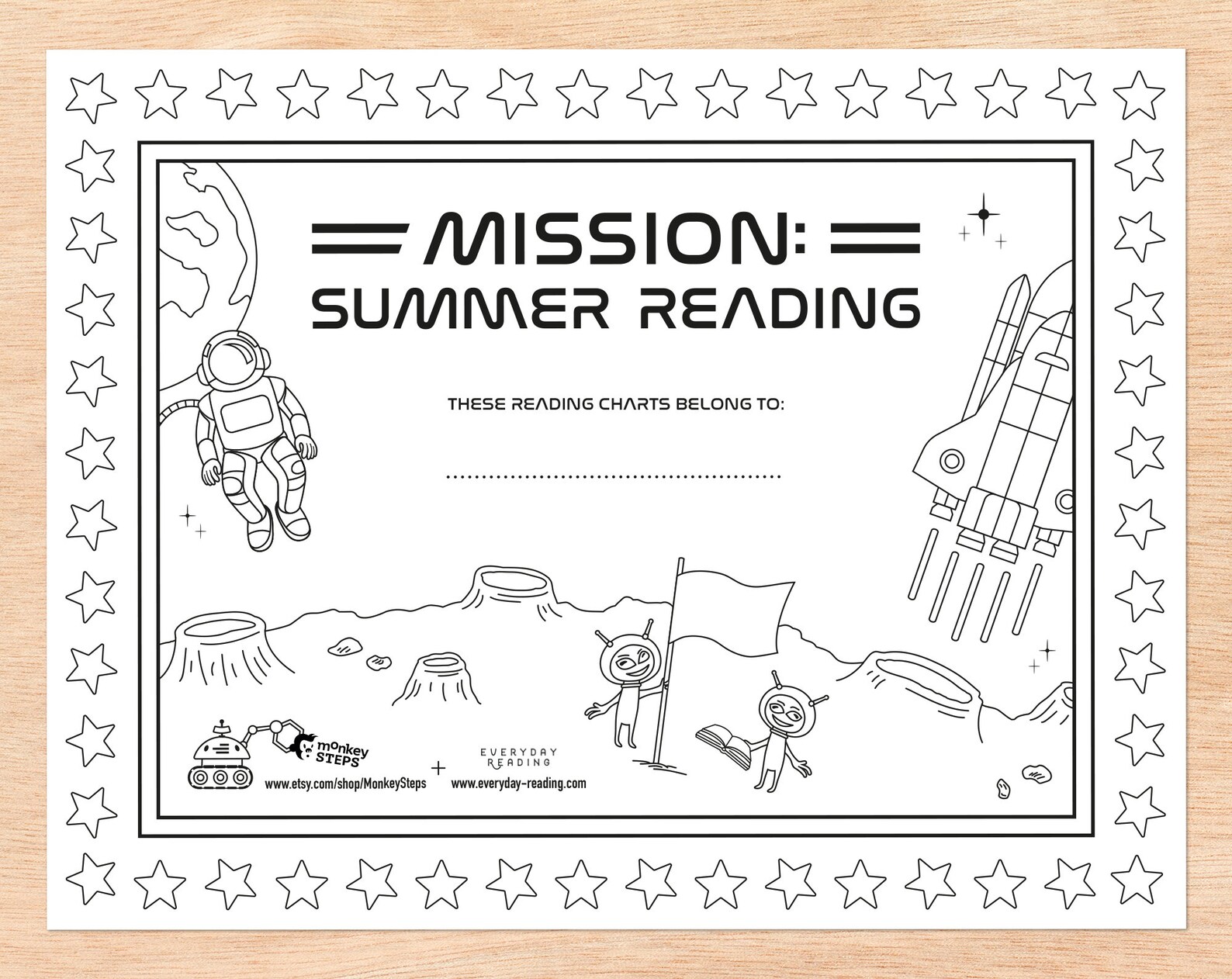 Printable Summer Reading Chart, Space Themed Coloring Calendar, Reading ...