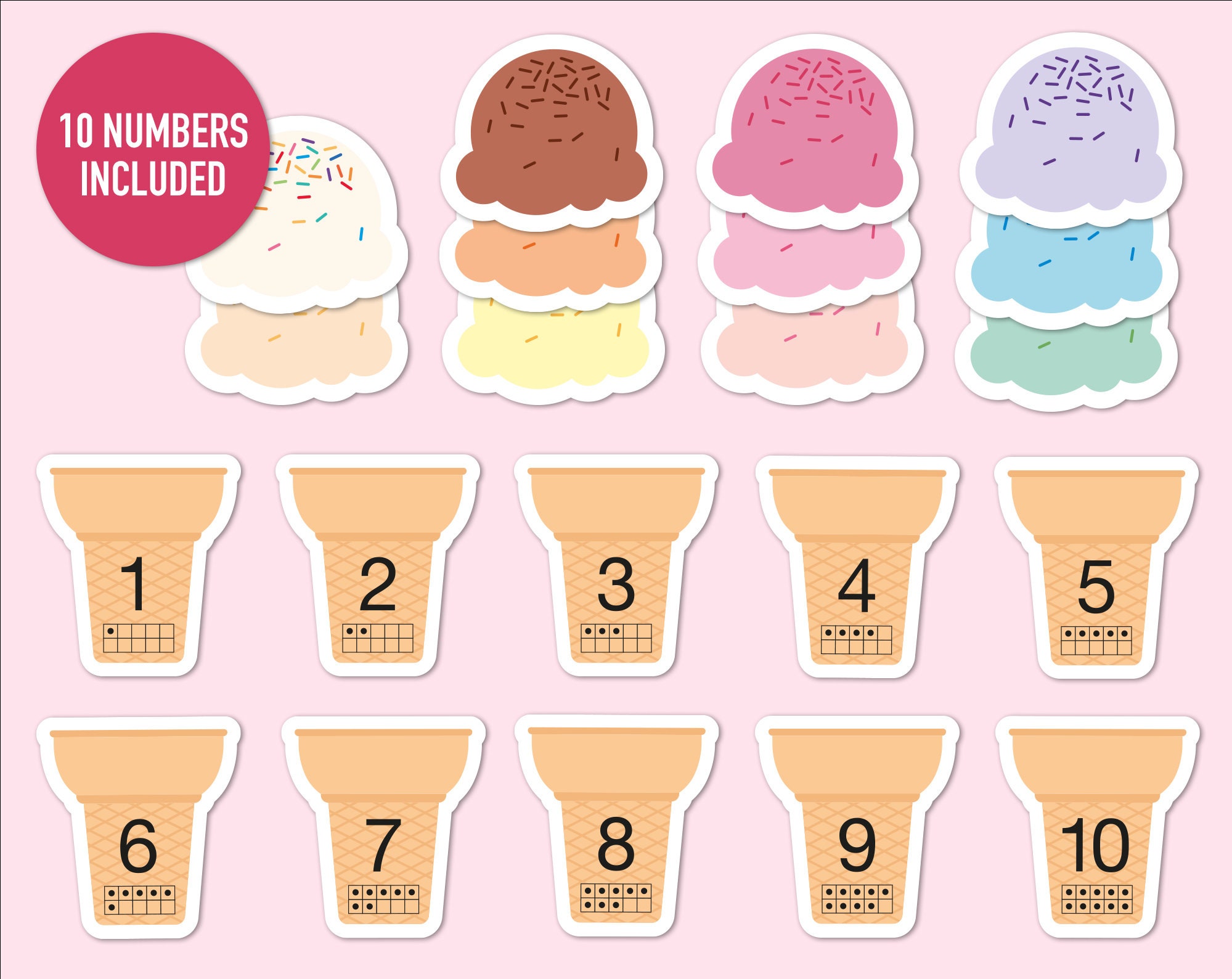 Conteo de helados para preescolares del 1 al 10, Actividad imprimible ...