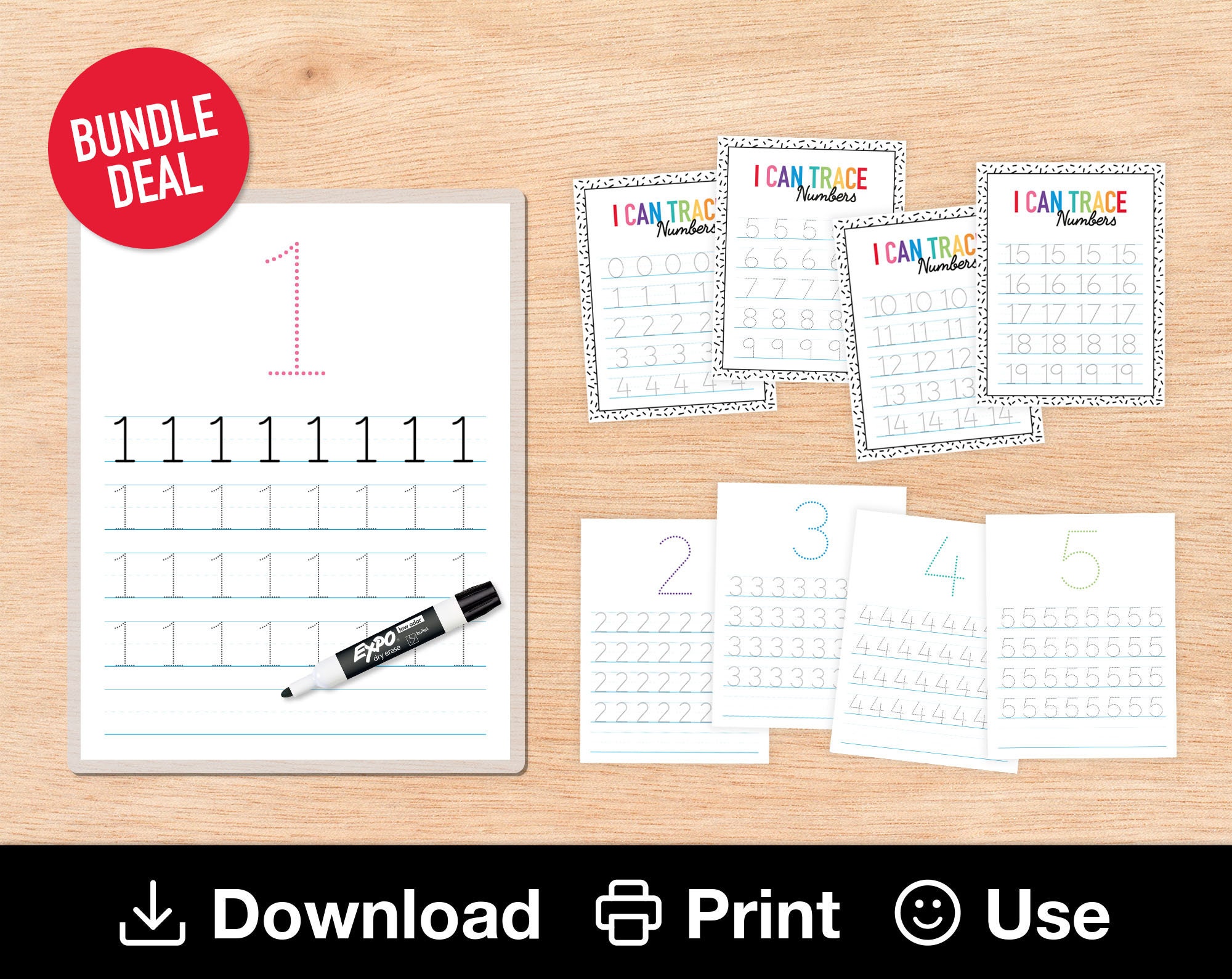 0-20 Number Tracing Worksheets Bundle, Number Writing Pages for ...