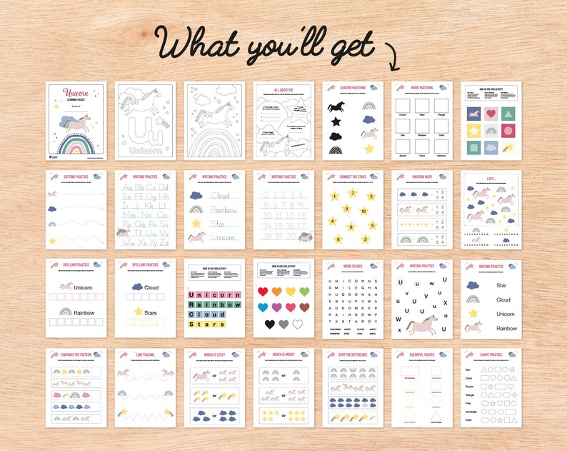Unicorn Themed Printable Learning Packet 30 Pages Preschool - Etsy UK