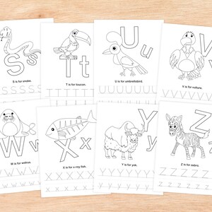 A-Z Animal Alphabet Tracing & Coloring Worksheets 26 - Etsy