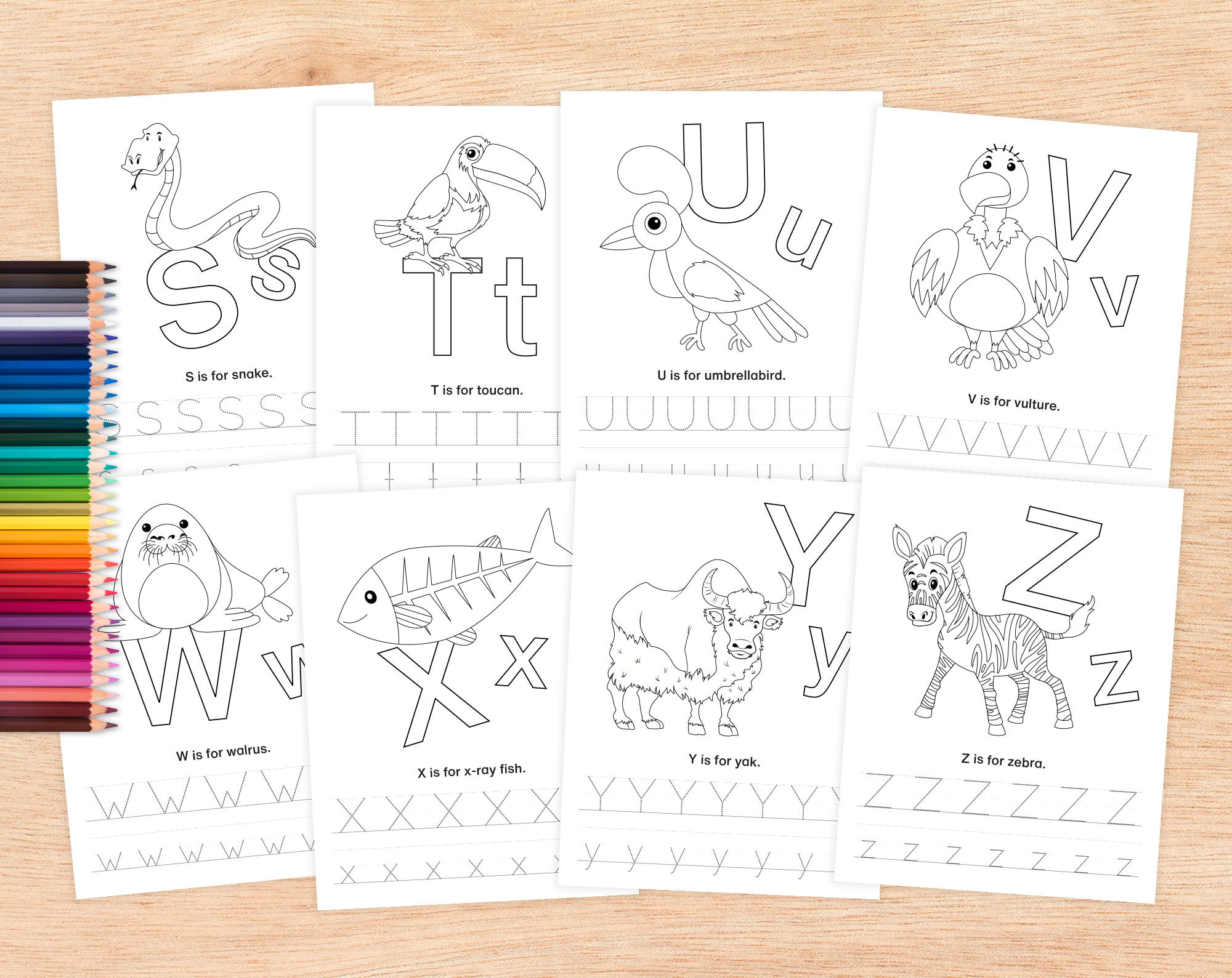 A-Z Animal Alphabet Tracing & Coloring Worksheets 26 - Etsy
