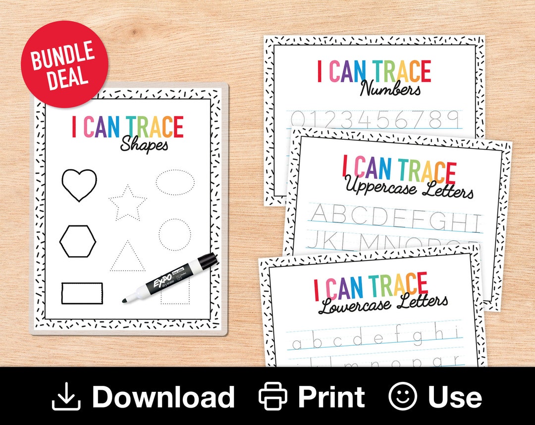 6 Printable Tracing Worksheets: Alphabet, Numbers & Shapes, Preschool ...