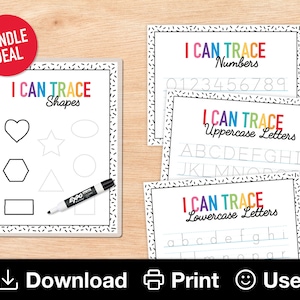 6 Printable Tracing Worksheets: Alphabet, Numbers & Shapes, Preschool ...