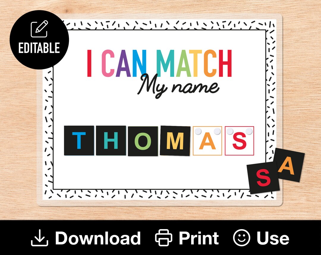 Editable Name Matching Activity (6 Letter Name): Early Learning ...