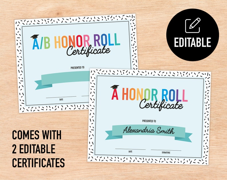Editable Honor Roll Certificates: A & A/B Printable Class Awards ...