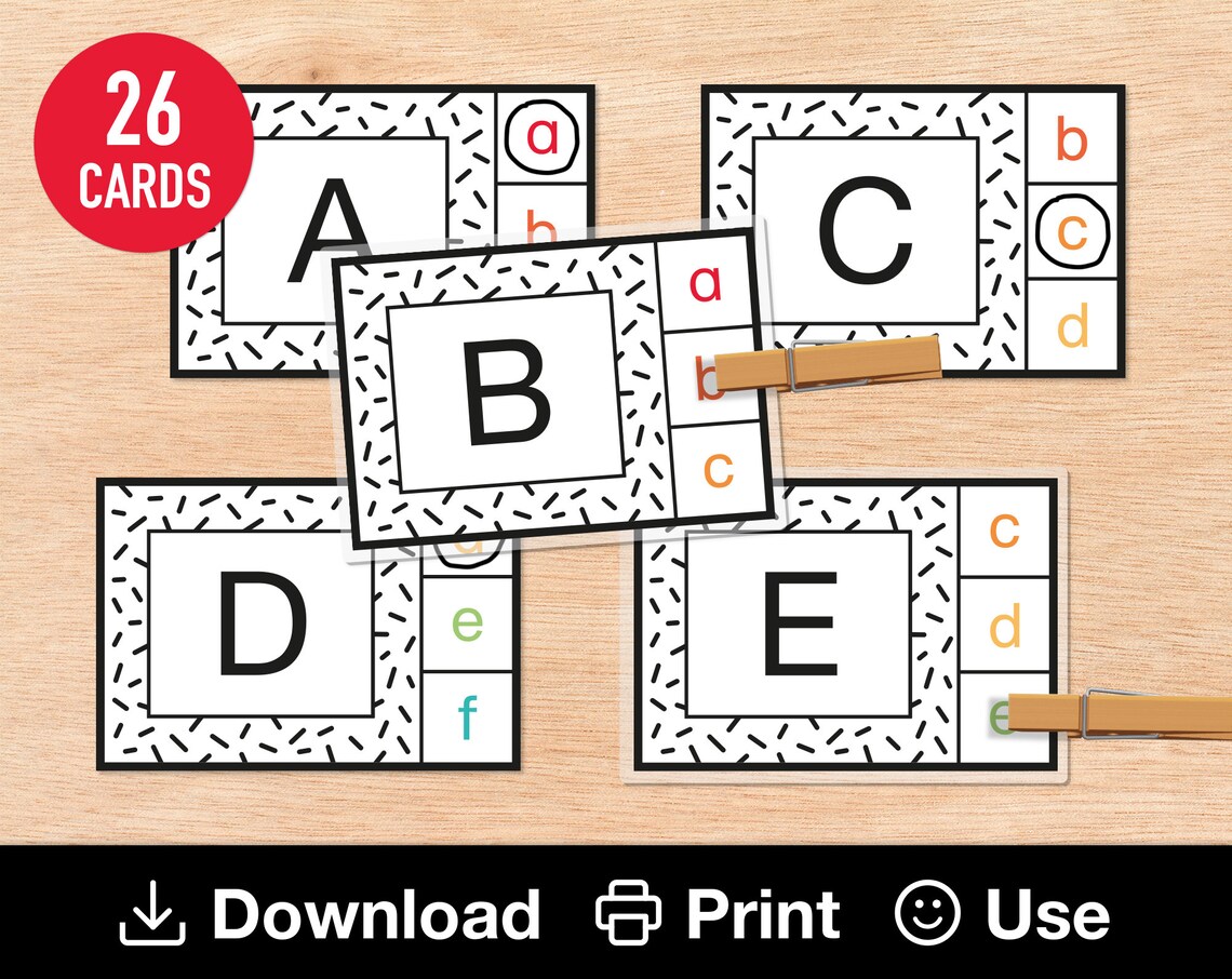 26 Printable Alphabet Matching Cards, A-Z Uppercase & Lowercase Letter ...