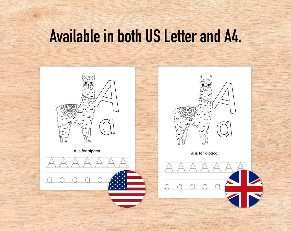 A-Z Animal Alphabet Tracing & Coloring Worksheets 26 - Etsy
