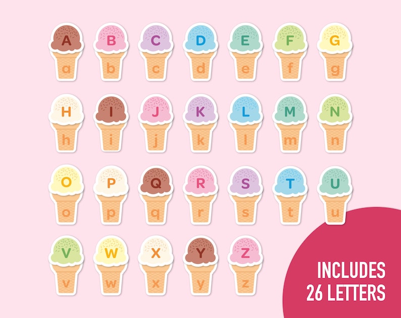Ice Cream Alphabet mixed Case Learn 26 Uppercase & - Etsy