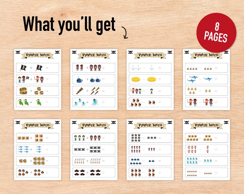 Pirate Themed Math Worksheets for Kindergarten or Preschool Kids, Basic ...