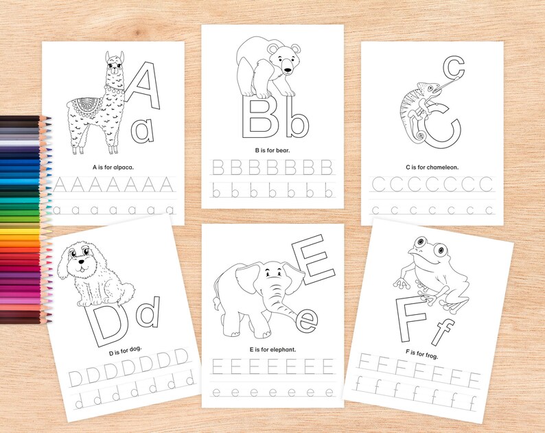 A-Z Animal Alphabet Tracing & Coloring Worksheets 26 - Etsy