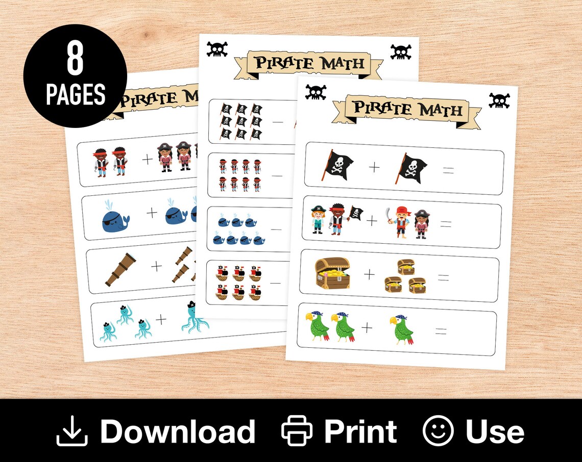 Pirate Themed Math Worksheets for Kindergarten or Preschool - Etsy