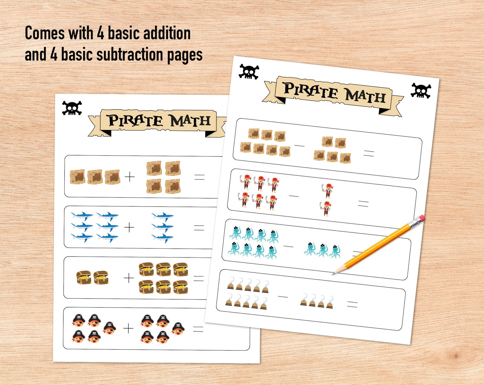 Pirate Themed Math Worksheets for Kindergarten or Preschool Kids, Basic ...