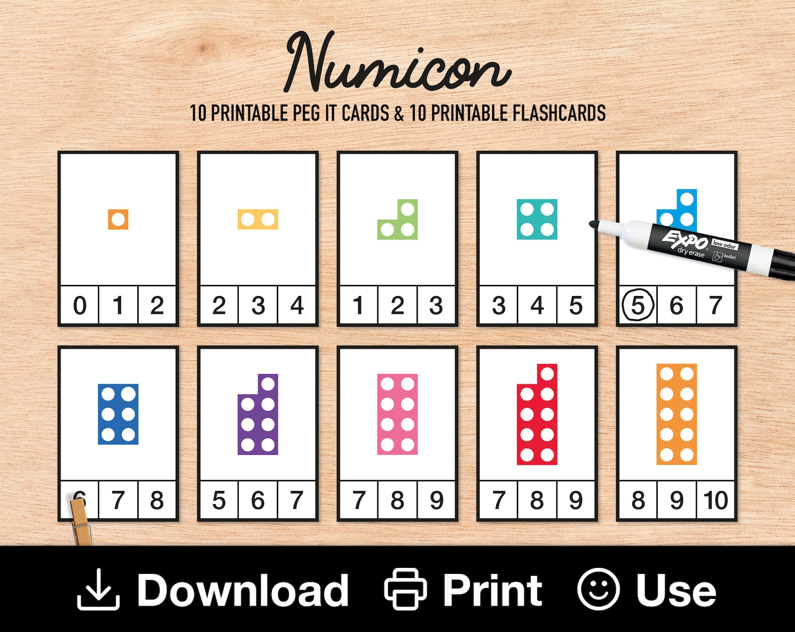 Printable Numicon Peg It Cards & Basic Flashcards numbers 1-10 ...