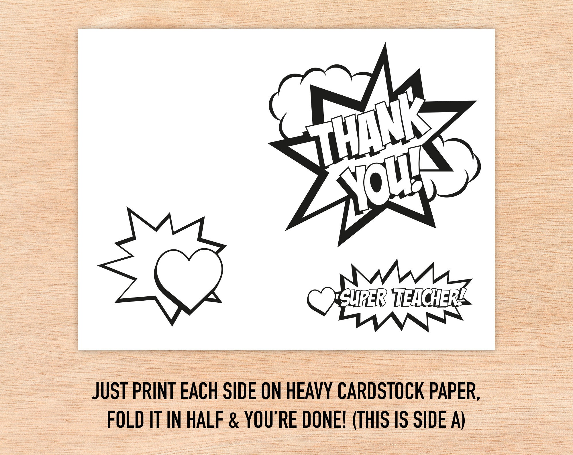 Thank You Super Teacher Coloring Card Printable DIY Superhero - Etsy UK