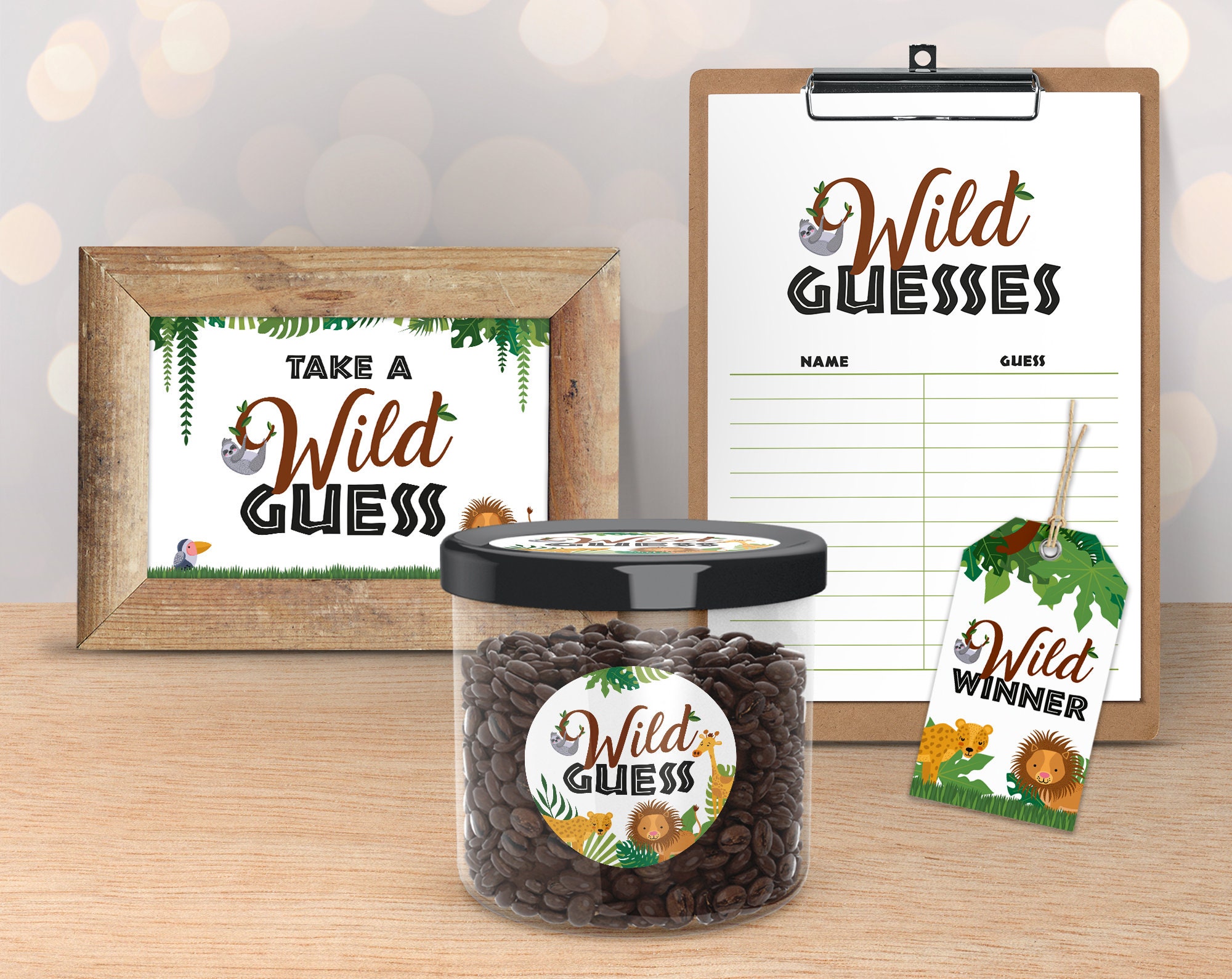 Printable Guessing Jar Game, Guess How Many Beans in the Jar, Safari ...