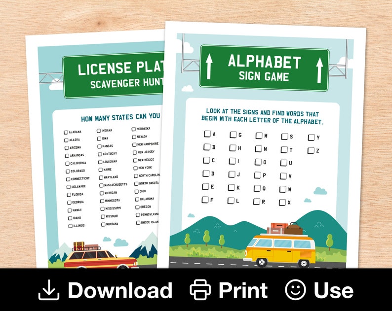 Printable Road Trip Games License Plate Scavenger Hunt & | Etsy