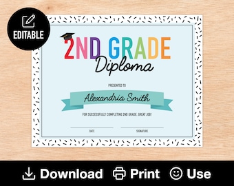 Editable 5th Grade Diploma, Printable Certificate for Class, End of ...