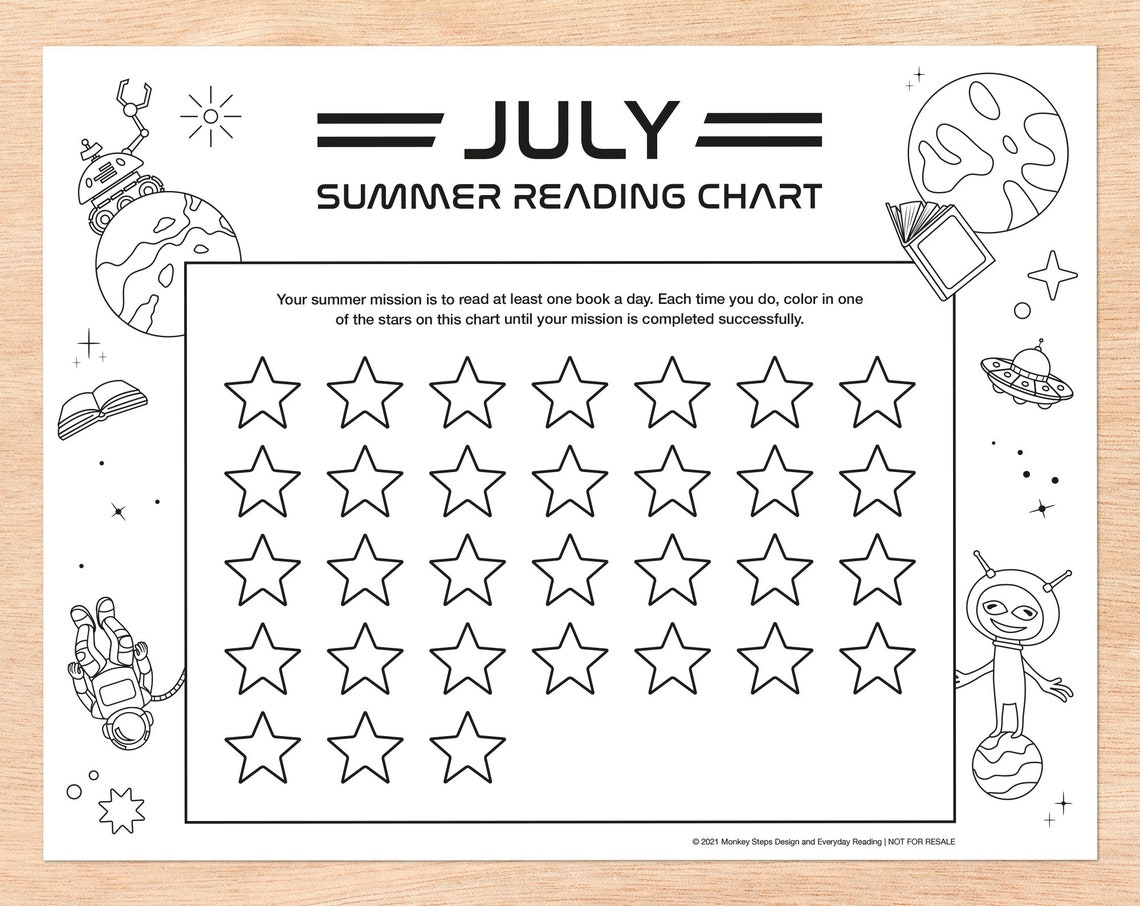 Printable Summer Reading Chart Space Themed Coloring - Etsy