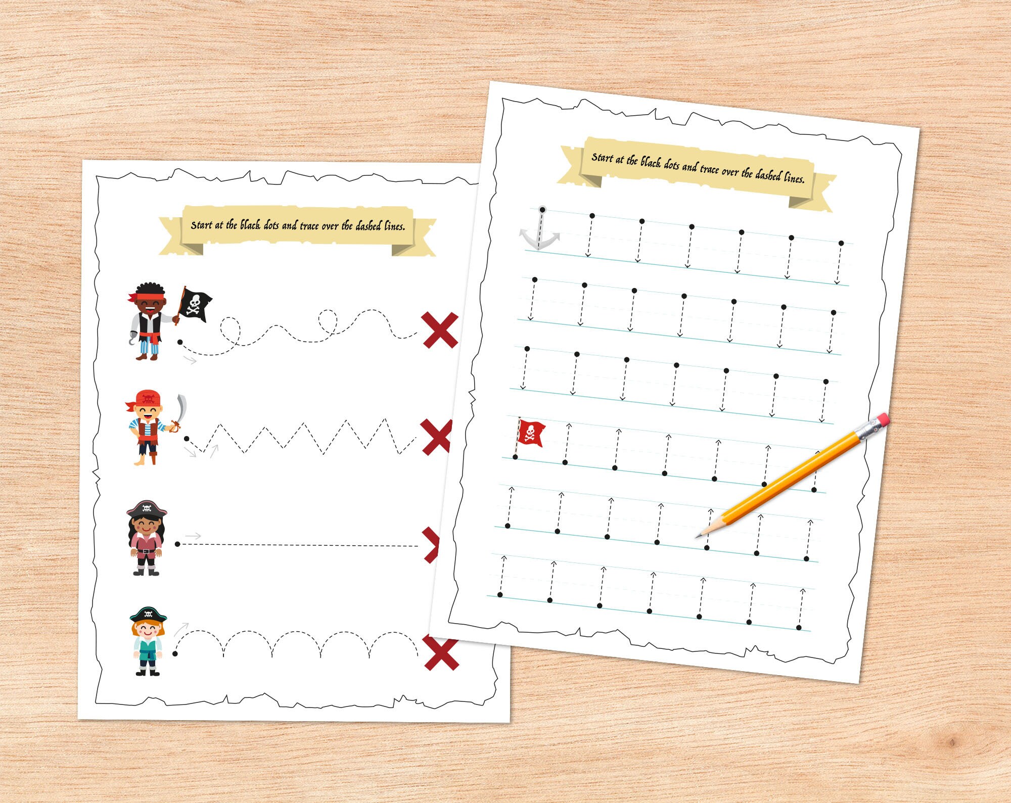 Pirate Handwriting Practice, 8 Printable Tracing Worksheets, Preschool ...