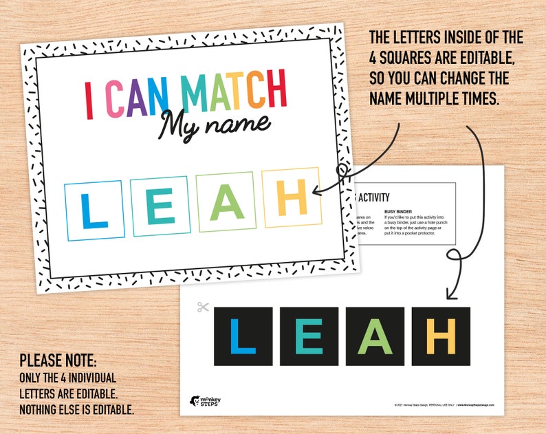 Editable Name Matching Activity (4 Letter Name): Early Learning ...