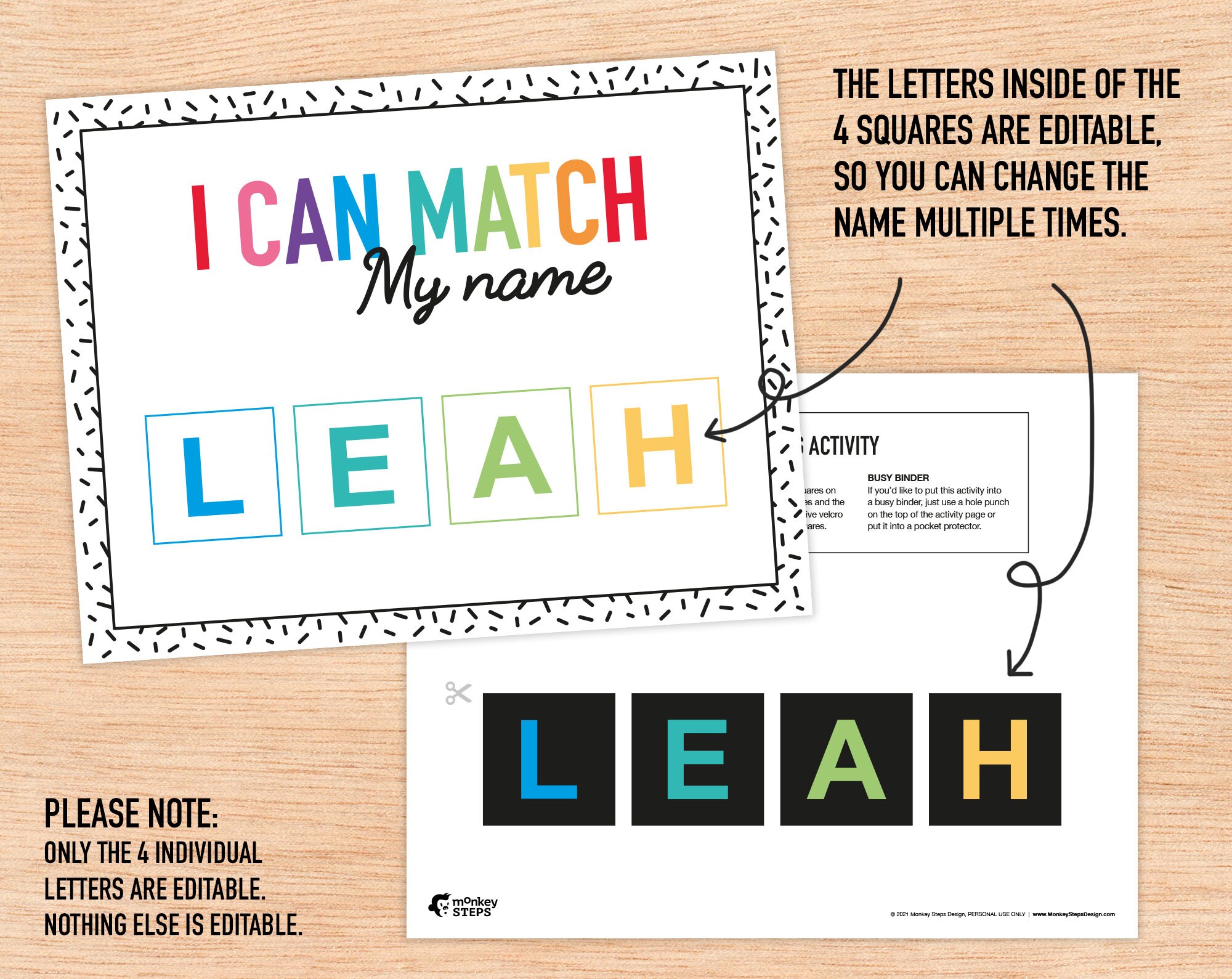 Editable Name Matching Activity (4 Letter Name): Early Learning ...