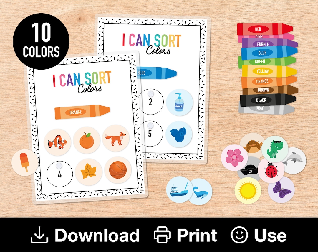 10 Color Sorting Activity, Printable Toddler Busy Binder, Matching ...