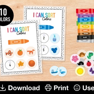 10 Color Sorting Activity, Printable Toddler Busy Binder, Matching ...