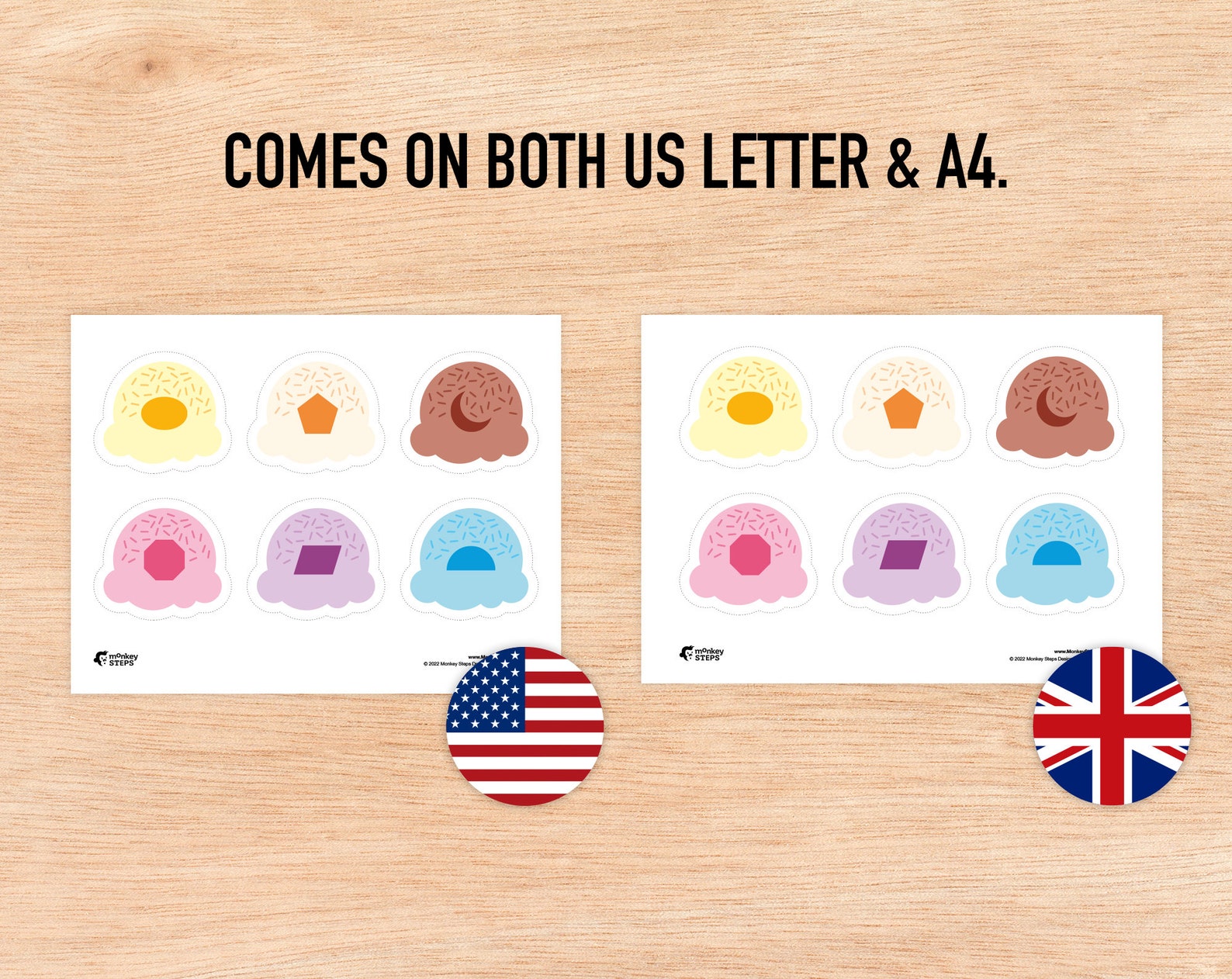 Preschool Ice Cream Shape Matching, Printable Activity to Learn 15 ...