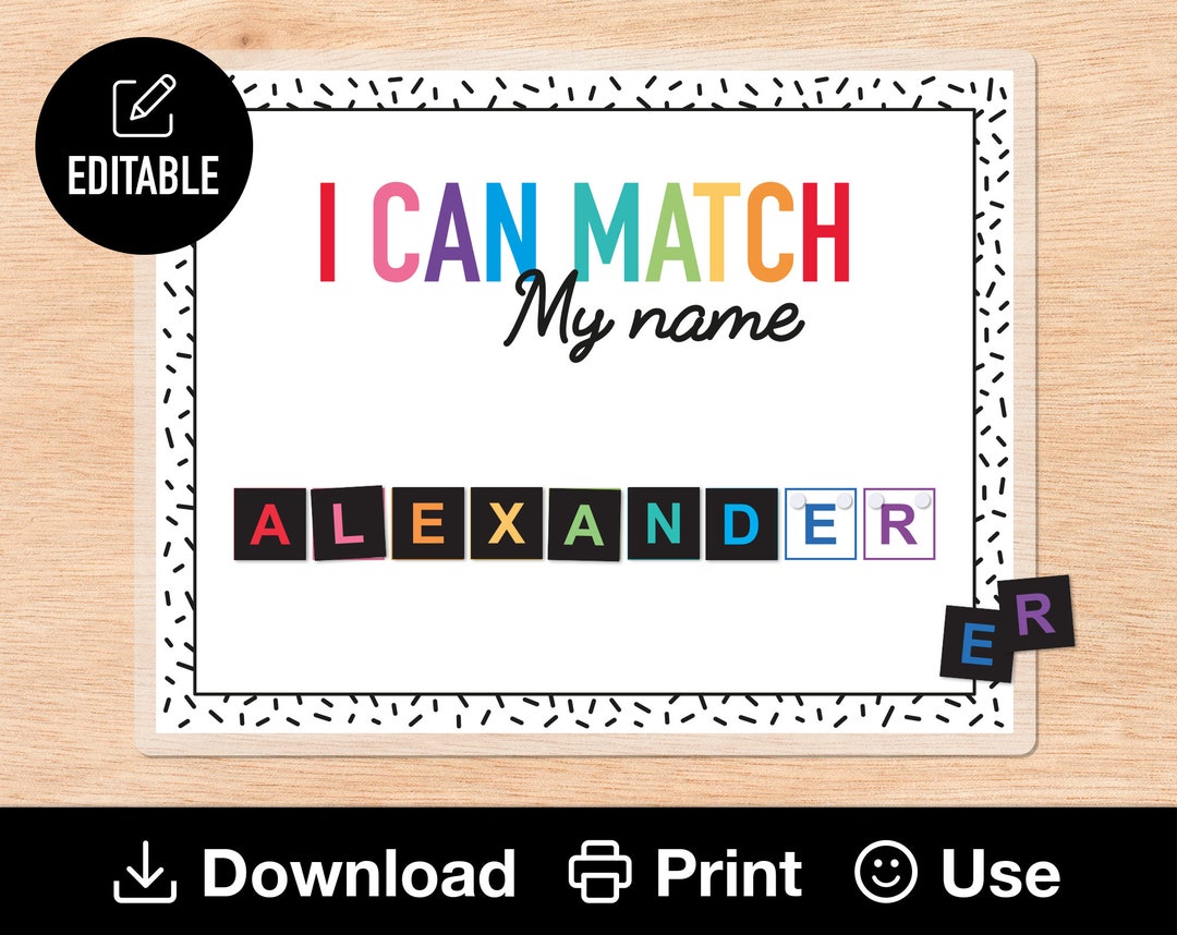 Editable Name Matching Activity (9 Letter Name), I Can Spell My Name ...