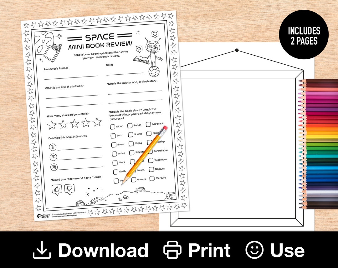Mini Book Review Template & Creative Coloring Prompt for Space Themed ...