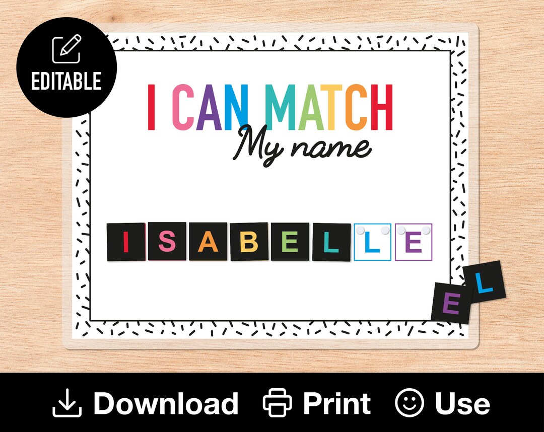 Editable Name Matching Activity (8 Letter Name), I Can Spell My Name ...