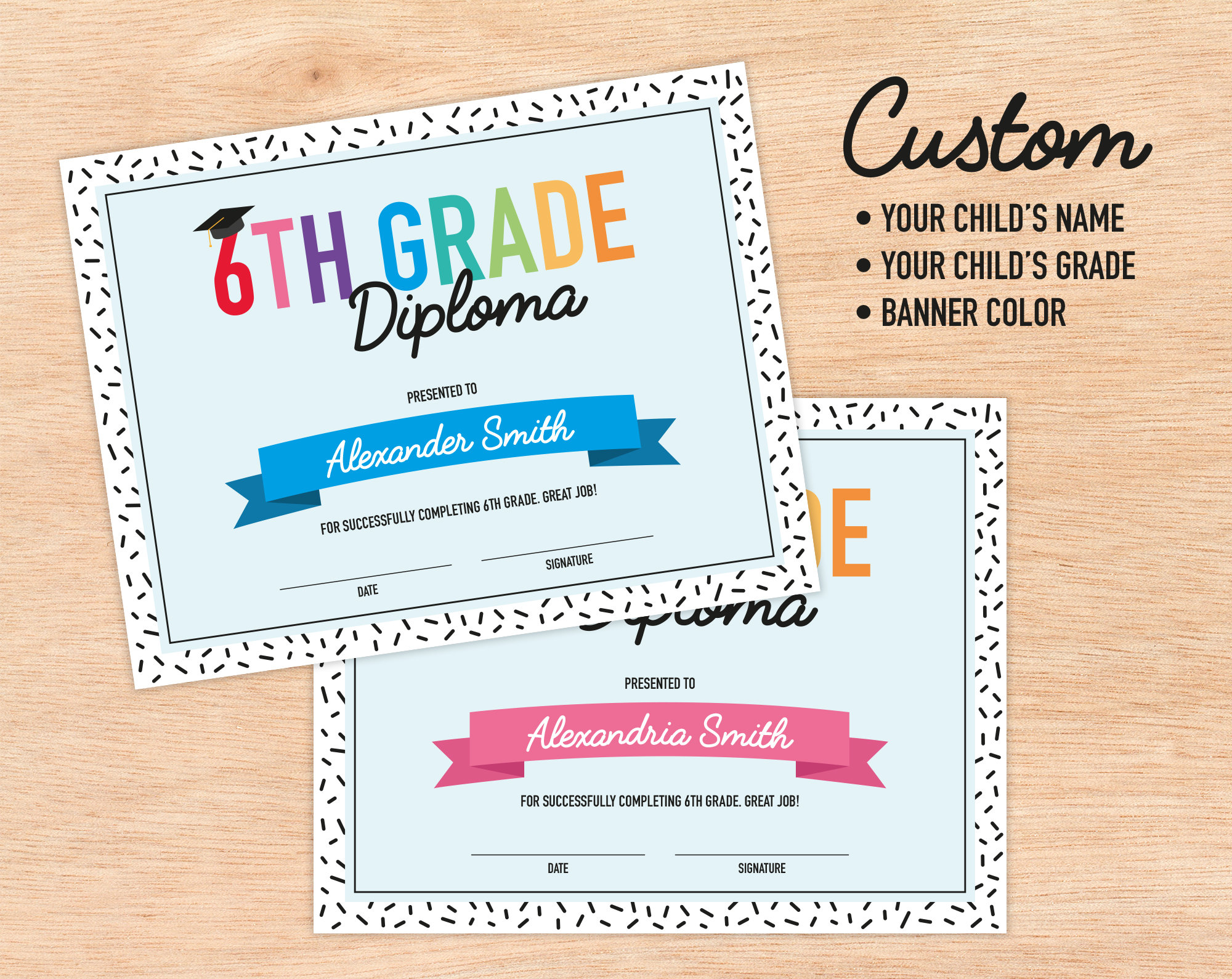 Personalized 6th Grade Diploma Custom Printable Certificate | Etsy