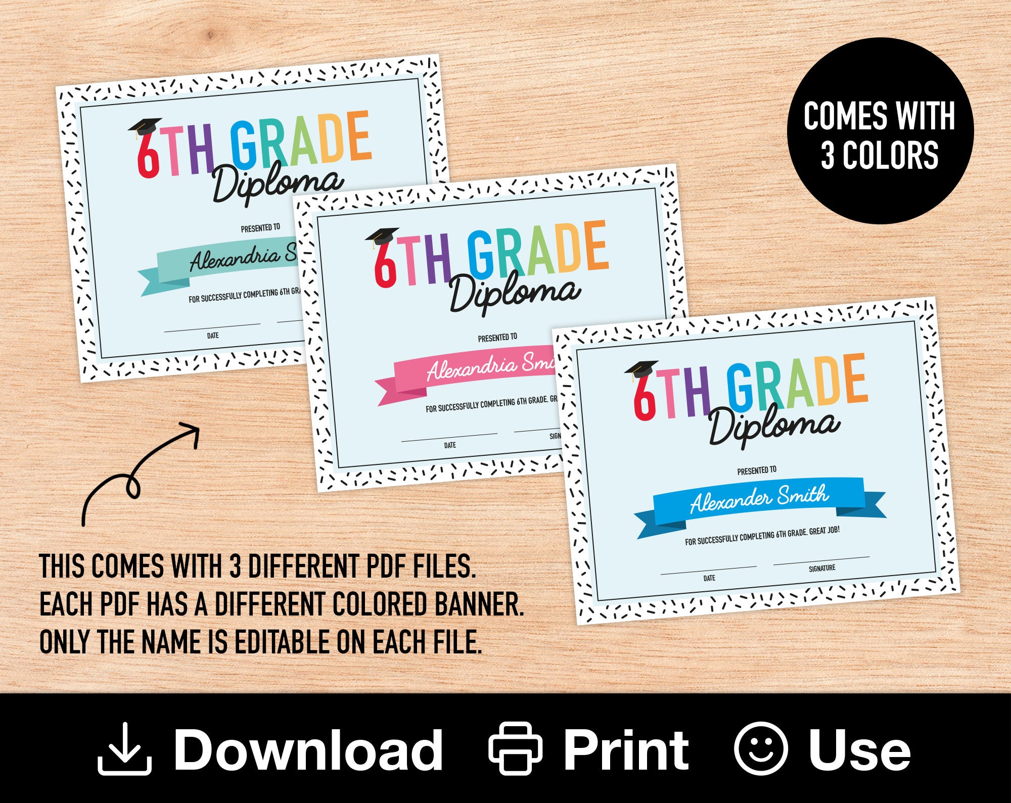 Editable 6th Grade Diploma, Printable Certificate for Class, End of ...