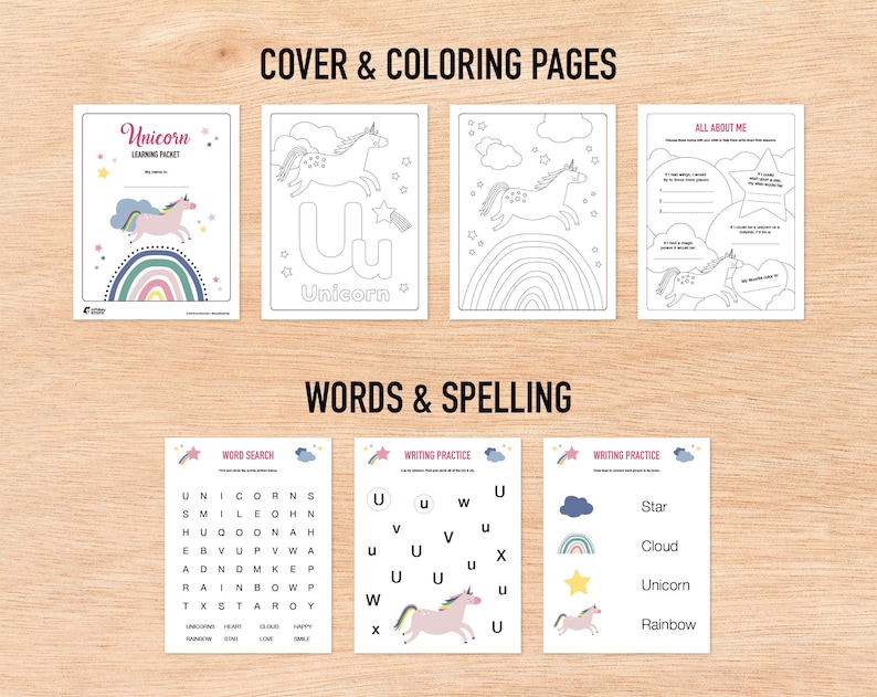 Unicorn Themed Printable Learning Packet 30 Pages, Preschool Girl ...