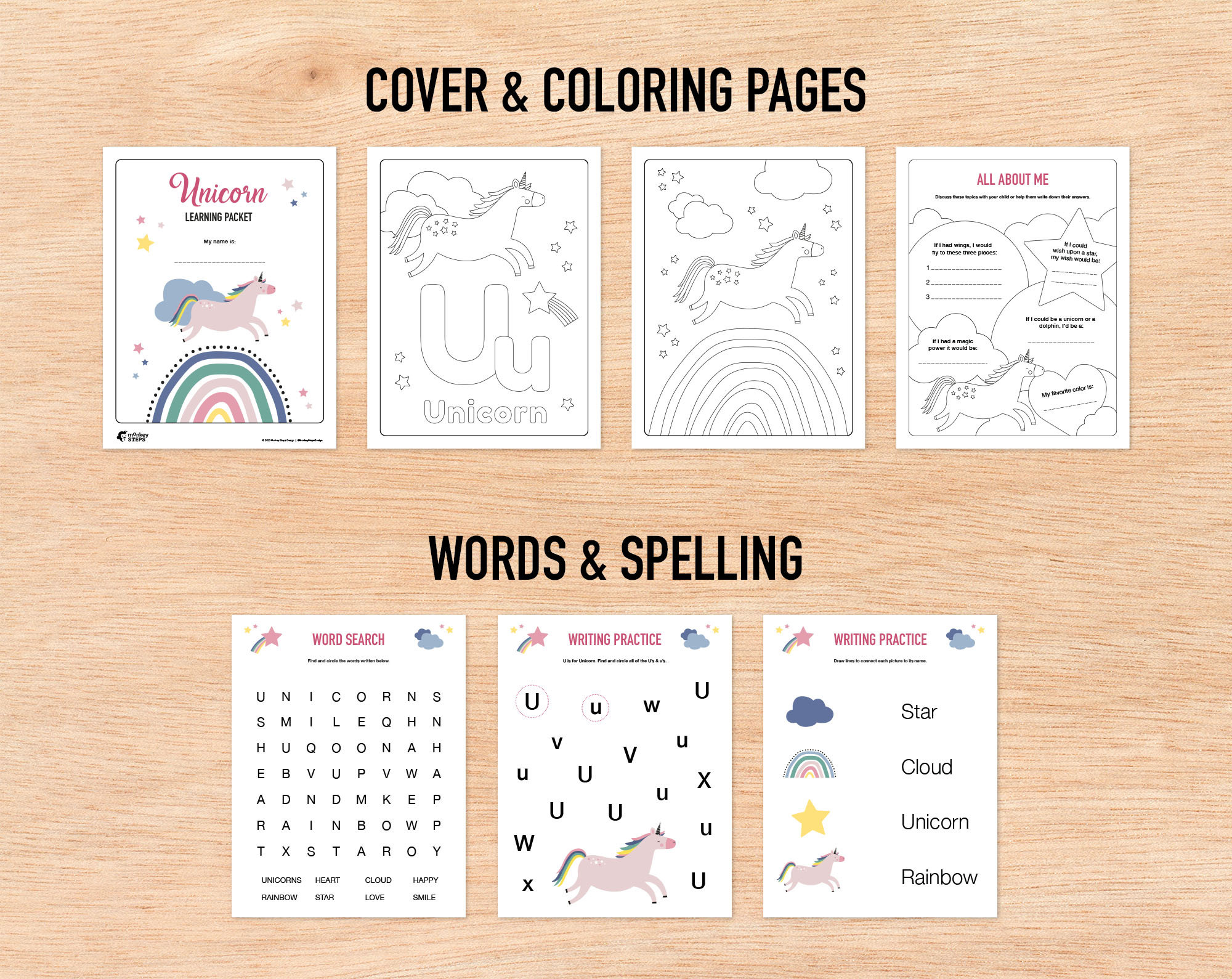 Unicorn Learning Packet (30 Pages): Worksheets and Activities for Early ...