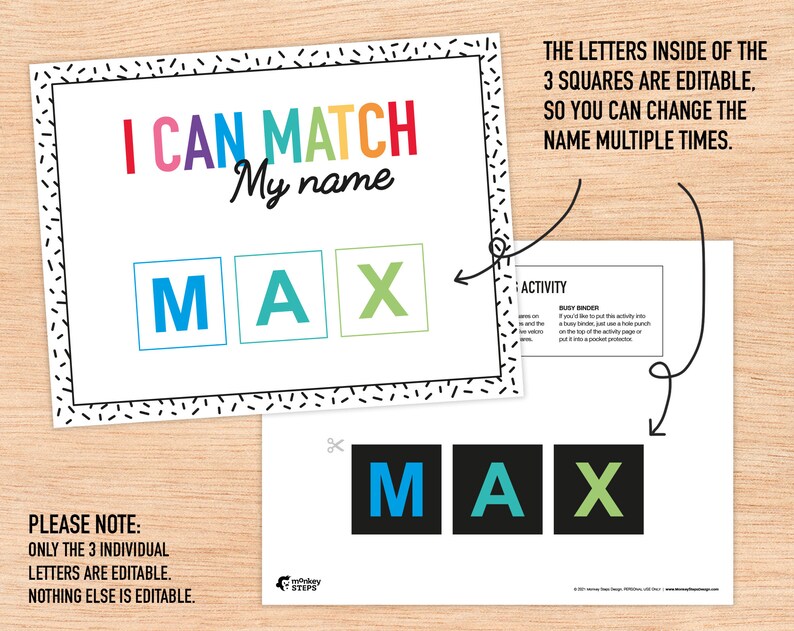 Editable Name Matching Activity 3 Letter Name, I Can Spell My Name ...