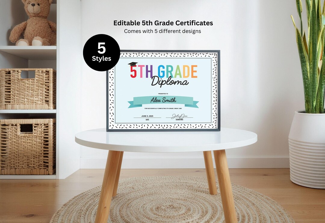 Editable 5th Grade Diploma (powerpoint), Printable Graduation ...