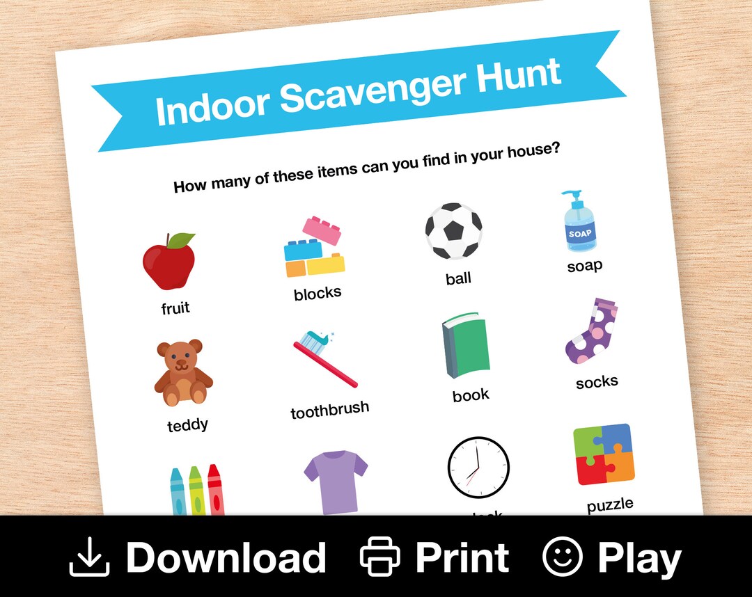Indoor Scavenger Hunt Printable Activity, Kids Rainy Day Play, Fun ...