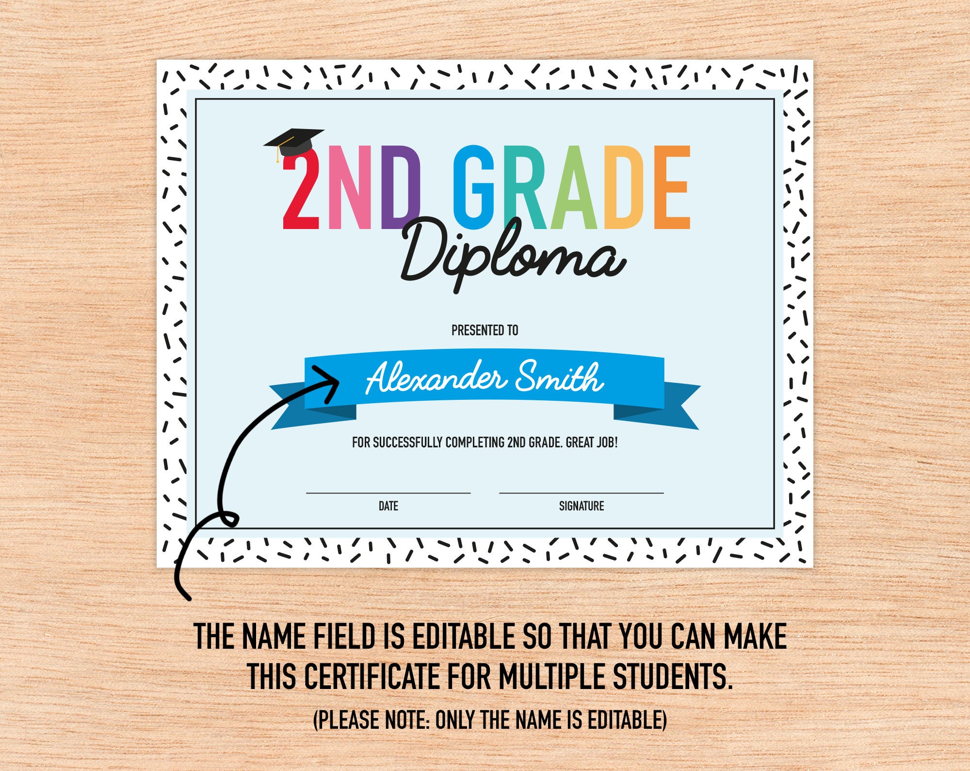 Editable 2nd Grade Diploma Printable Certificate for Class | Etsy