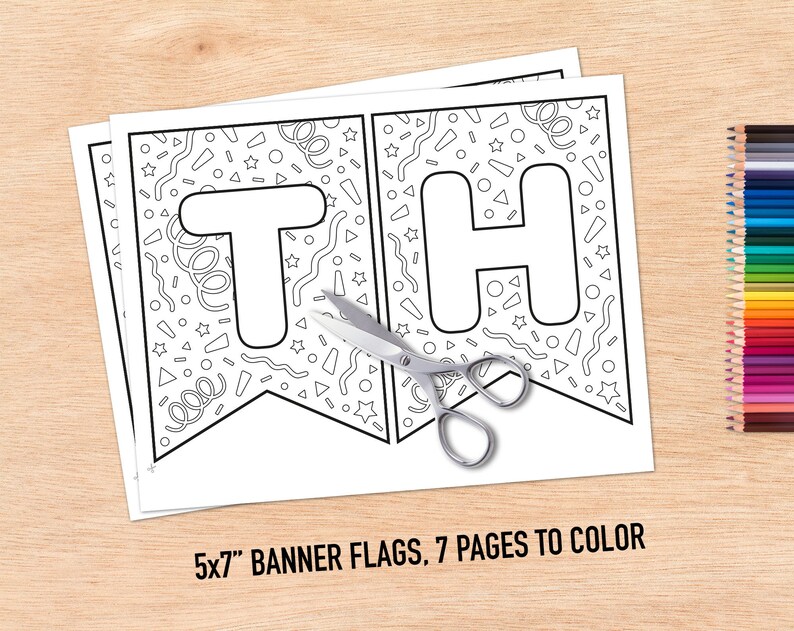 Happy Birthday Printable Coloring Banner, Kids' Creative Activity, Make ...