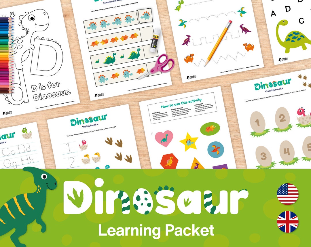 Dinosaur Themed Printable Learning Packet, 20 Preschool Worksheets ...